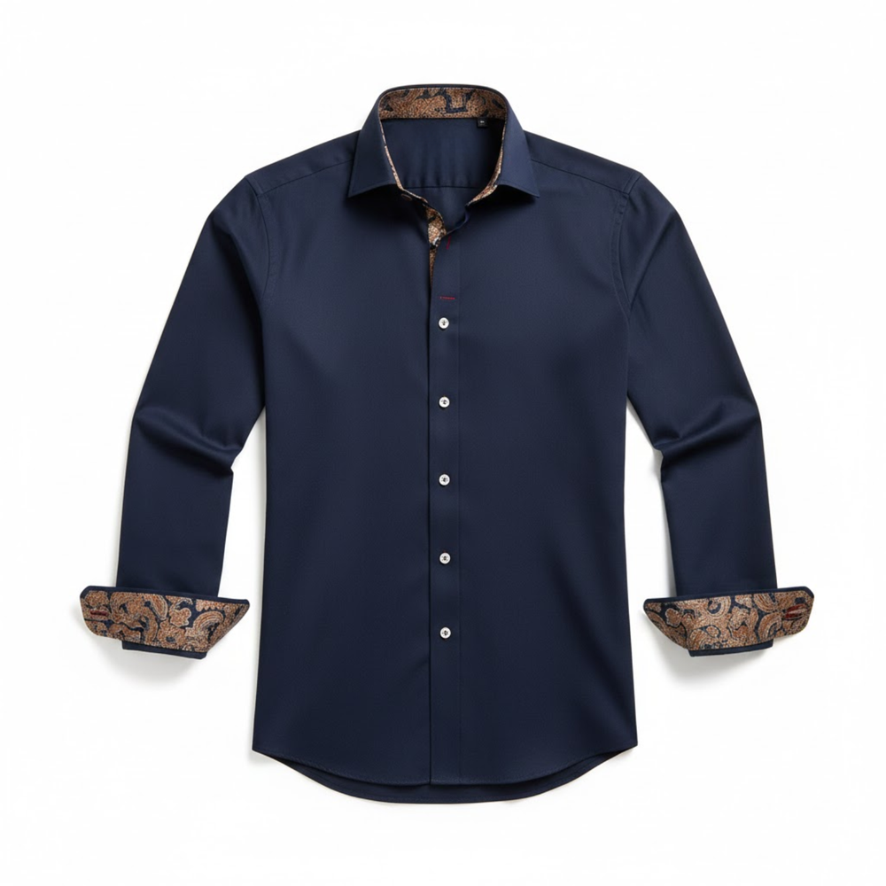 Fitted long-sleeve dress shirt for men with contrasting collar and cuf
